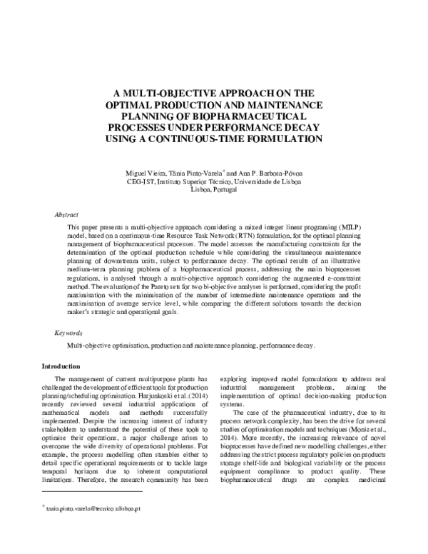 (PDF) A Multi-Objective Approach on the Optimal Production and Maintenance Planning of ...