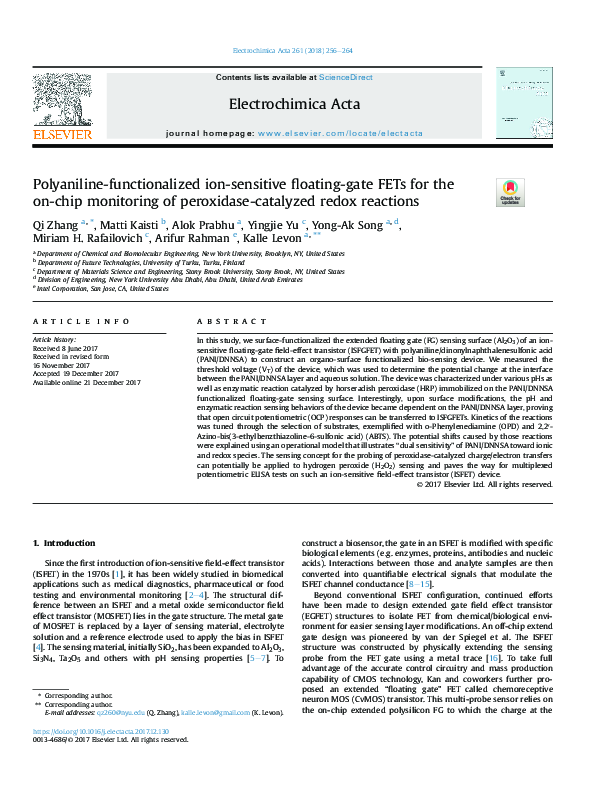 Pdf Polyaniline Functionalized Ion Sensitive Floating Gate Fets For