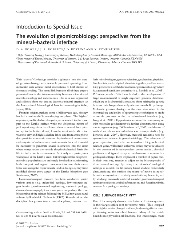 (PDF) The evolution of geomicrobiology: perspectives from the mineral ...