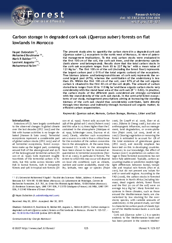(PDF) Carbon storage in degraded cork oak (Quercus suber) forests on ...