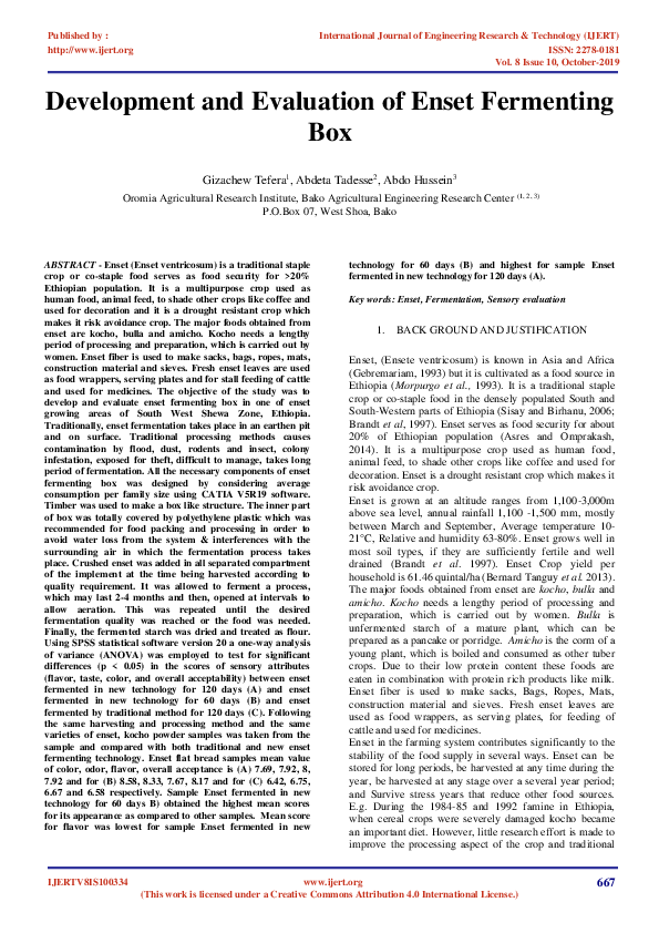 (PDF) Development and Evaluation of Enset Fermenting Box