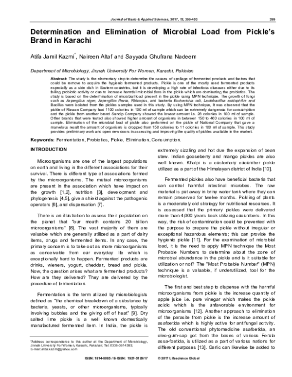 (PDF) Determination and Elimination of Microbial Load from Pickle’s ...