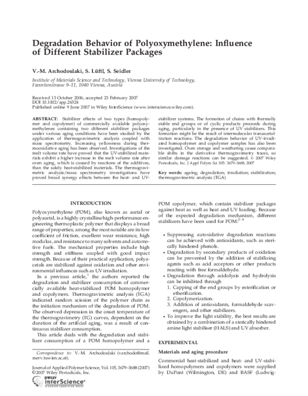 (PDF) Degradation behavior of polyoxymethylene: Influence of different ...