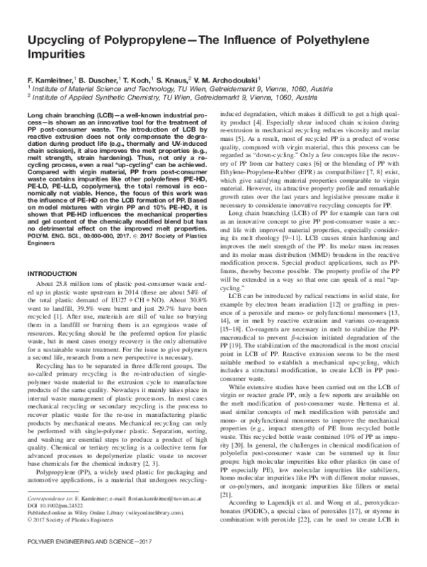 (PDF) Upcycling of polypropylene-the influence of polyethylene impurities