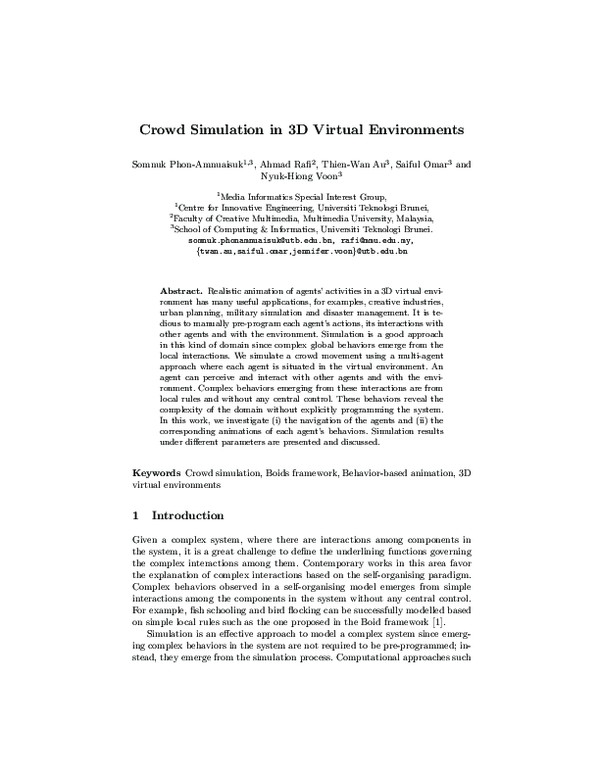 Pdf Crowd Simulation In 3d Virtual Environments