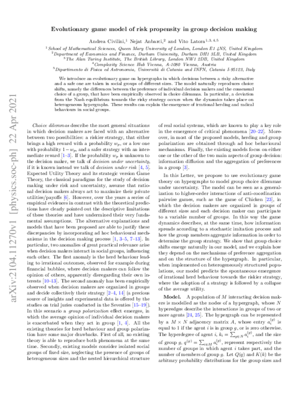 (PDF) Evolutionary game model of risk propensity in group decision making