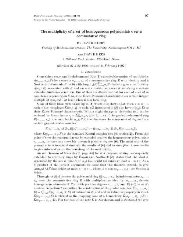 (PDF) The multiplicity of a set of homogeneous polynomials over a ...