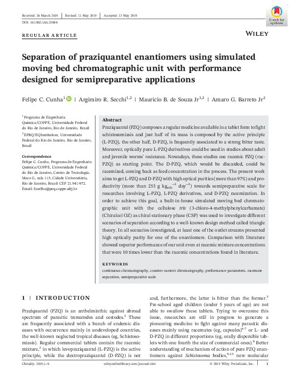 (PDF) Separation of praziquantel enantiomers using simulated moving bed ...