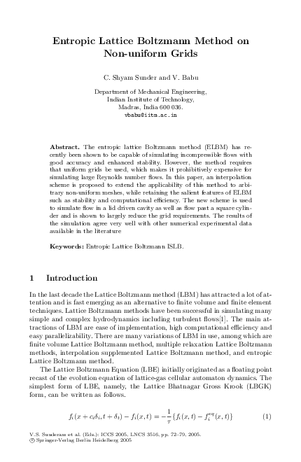 (PDF) Entropic Lattice Boltzmann Method on Non-uniform Grids