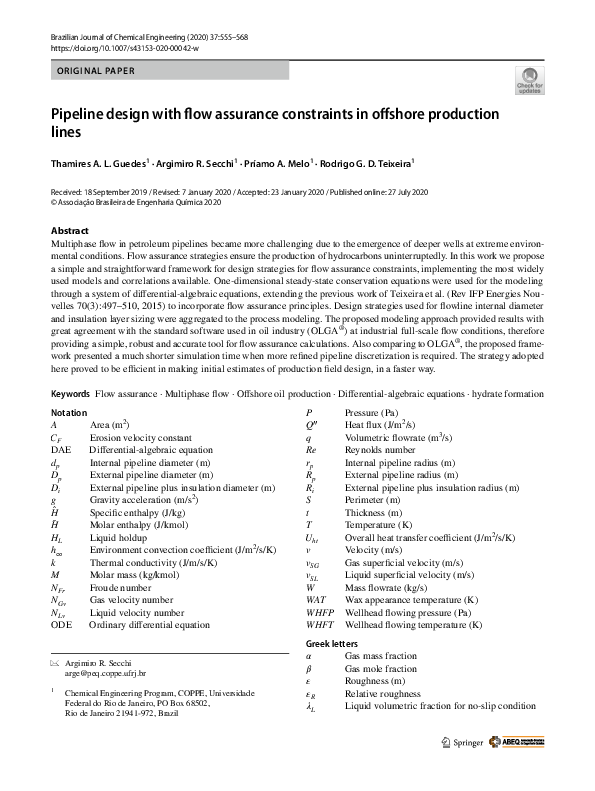 (PDF) Pipeline design with flow assurance constraints in offshore ...