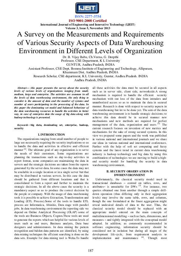 (PDF) A Survey on the Measurements and Requirements of Various Security Aspects of Data ...