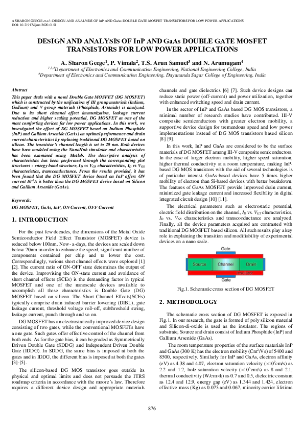 (PDF) DESIGN AND ANALYSIS OF InP AND GaAs DOUBLE GATE MOSFET ...