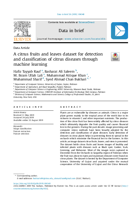 Pdf A Citrus Fruits And Leaves Dataset For Detection And