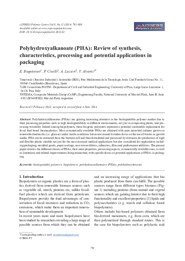 (PDF) Polyhydroxyalkanoate (PHA): Review of synthesis, characteristics, processing and potential ...