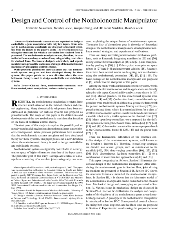 (PDF) Design and control of the nonholonomic manipulator