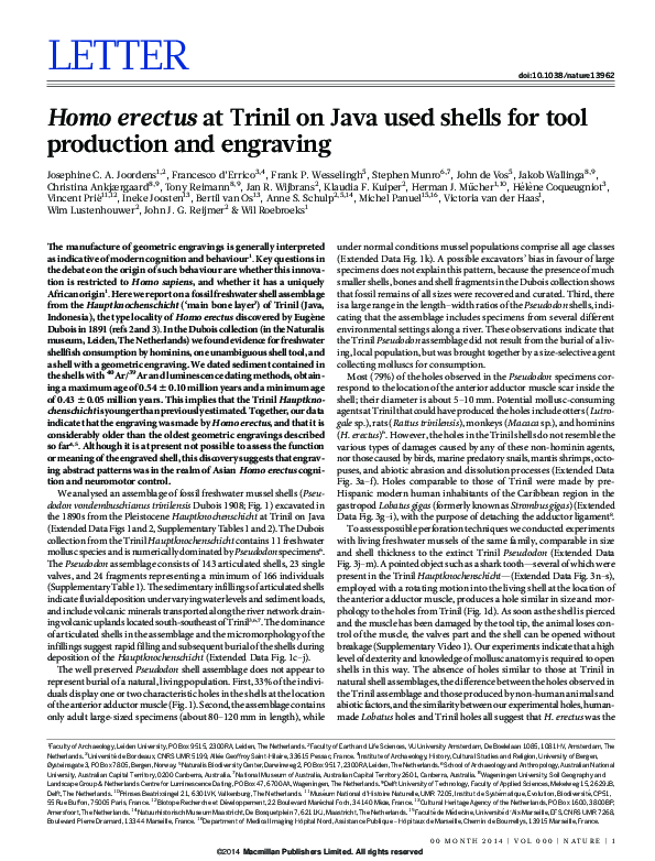 (PDF) Homo erectus at Trinil on Java used shells for tool production ...
