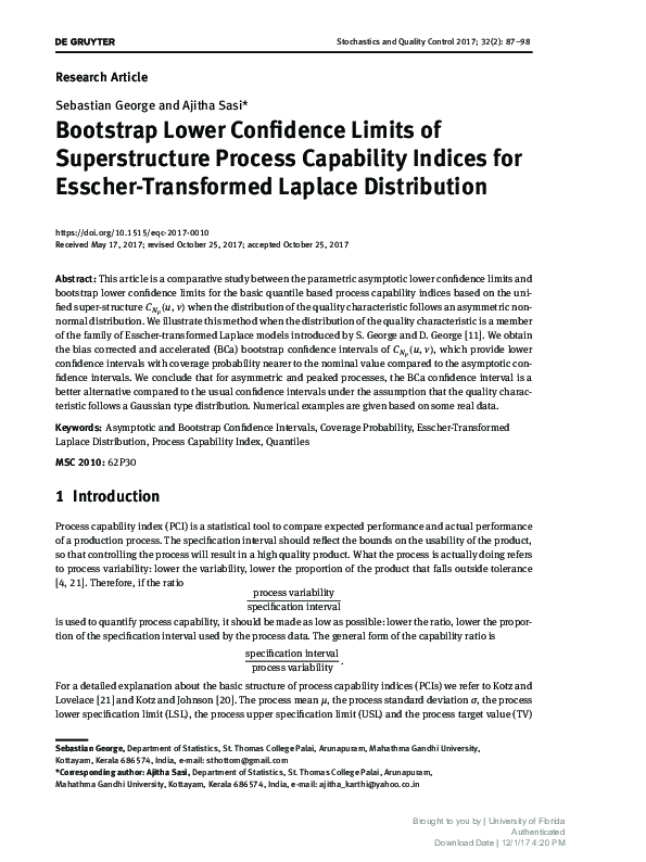 (PDF) Bootstrap Lower Confidence Limits of Superstructure Process Capability Indices for Esscher ...