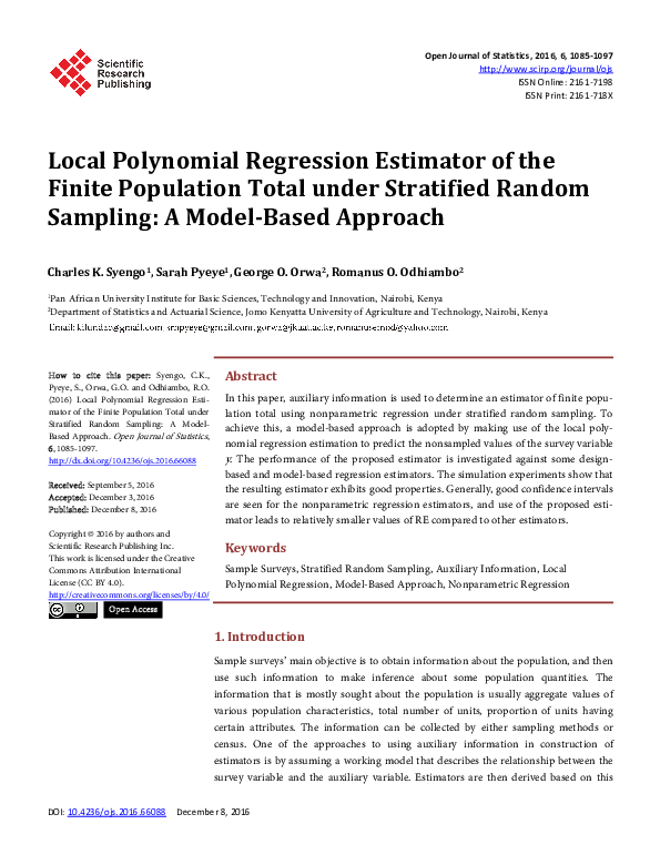 Pdf Local Polynomial Regression Estimator Of The Finite Population