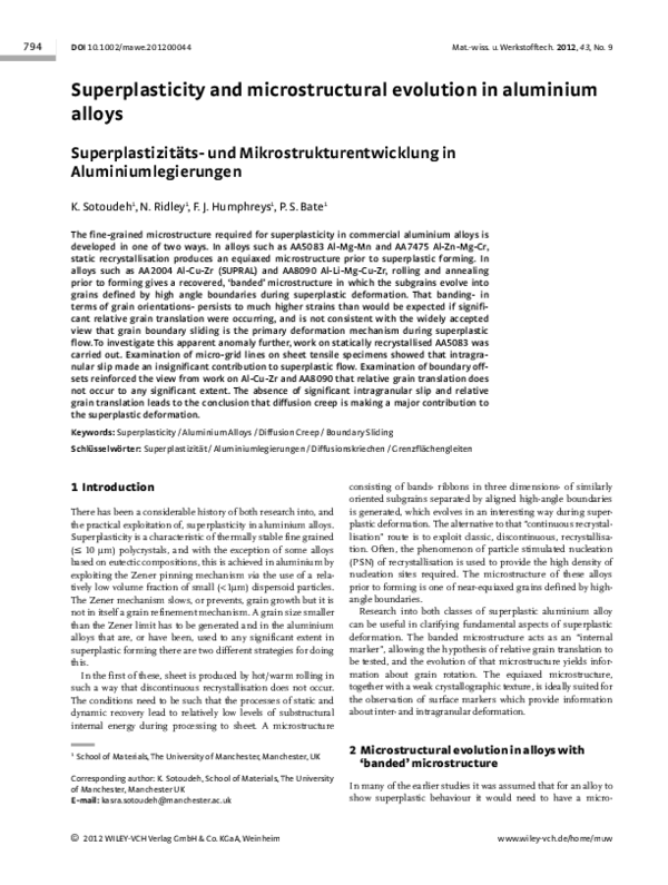 (PDF) Superplasticity and microstructural evolution in aluminium alloys