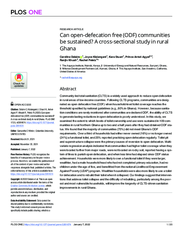 (PDF) Can open-defecation free (ODF) communities be sustained? A cross ...