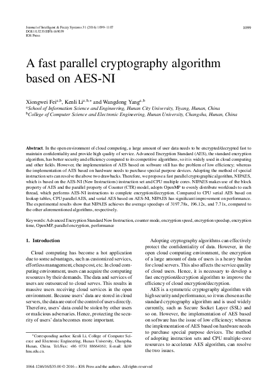 (PDF) A fast parallel cryptography algorithm based on AES-NI