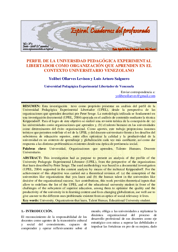 (PDF) Perfil de la universidad pedagógica experimental libertador como ...
