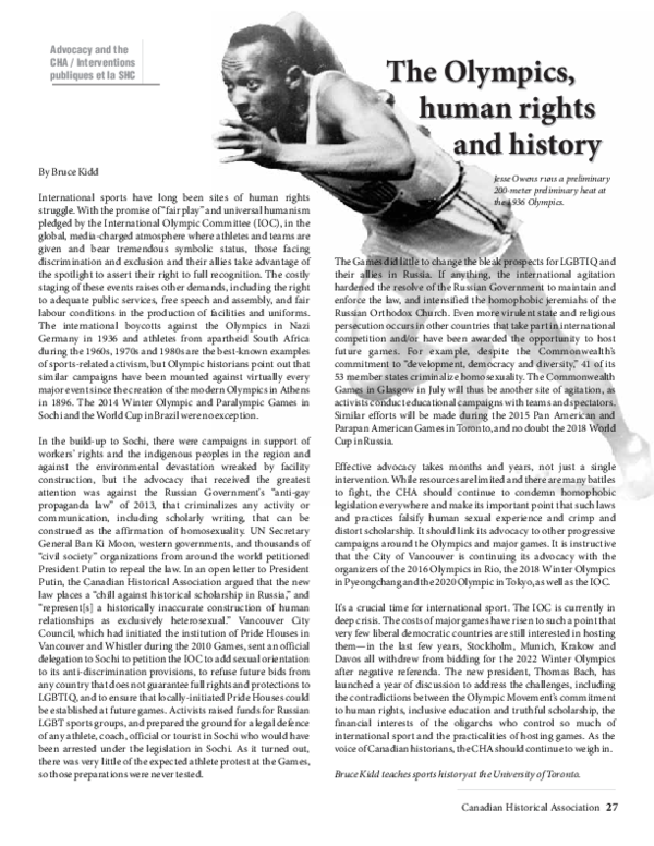 (PDF) The Olympics, human rights and history