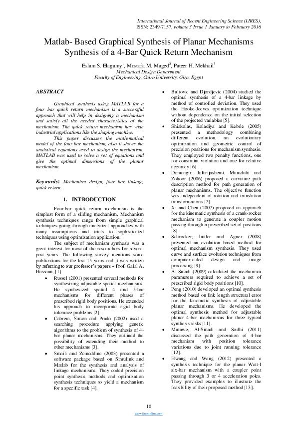(PDF) Matlab-Based Graphical Synthesis of Planar Mechanisms Synthesis ...