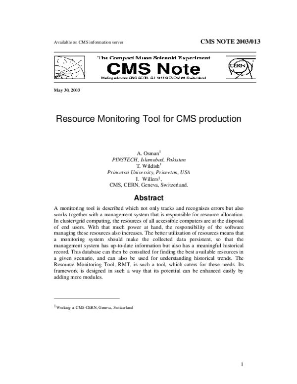 (PDF) Resource Monitoring Tool for CMS production | Asif Osman ...