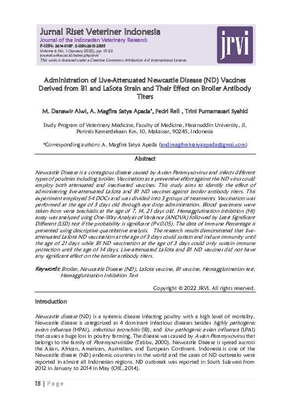 (PDF) Administration of Live-Attenuated Newcastle Disease (ND) Vaccines ...