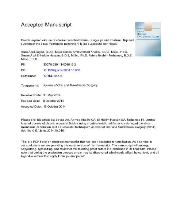 (PDF) Double-Layered Closure of Chronic Oroantral Fistulas Using a ...
