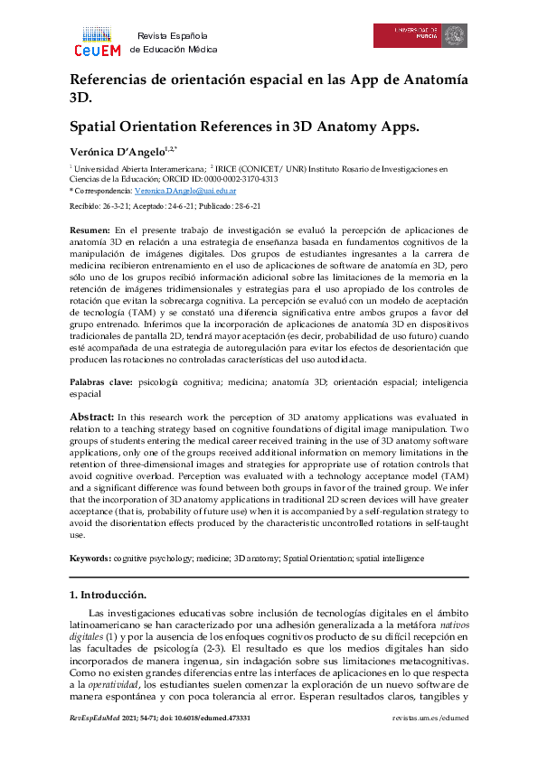Pdf Referencias De Orientación Espacial En Las App De Anatomía 3d