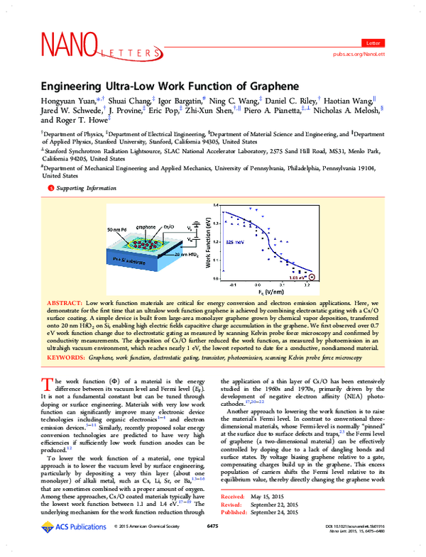 (PDF) Engineering Ultra-Low Work Function of Graphene