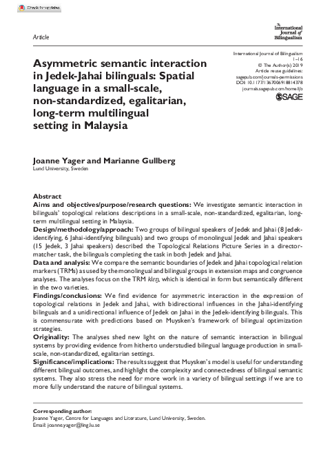 (PDF) Asymmetric semantic interaction in Jedek-Jahai bilinguals ...
