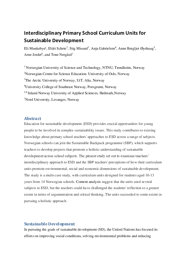 (PDF) Interdisciplinary primary school curriculum units for sustainable ...
