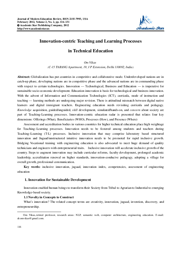 (PDF) Innovation-Centric Teaching and Learning Processes in Technical ...