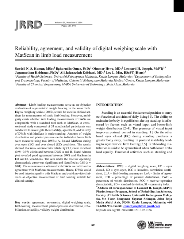 (PDF) Reliability, agreement, and validity of digital weighing scale ...