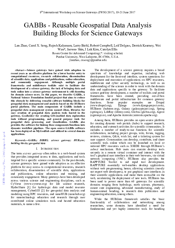 (PDF) GABBs - Reusable Geospatial Data Analysis Building Blocks for Science Gateways