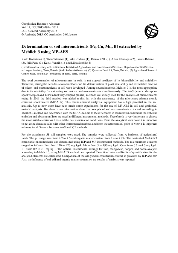 (PDF) Determination of soil micronutrients (Fe, Cu, Mn, B) extracted by ...