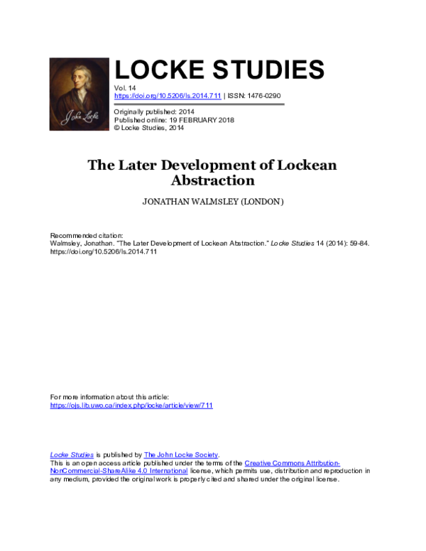 (PDF) The Later Development of Lockean Abstraction
