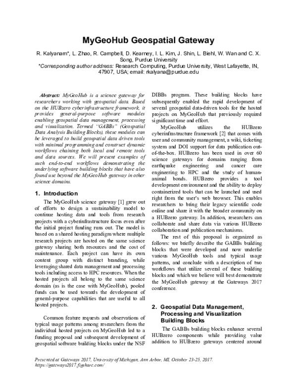 (PDF) MyGeoHub Geospatial Gateway