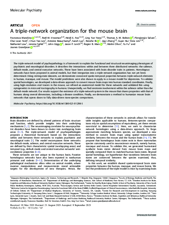(PDF) A triple-network organization for the mouse brain