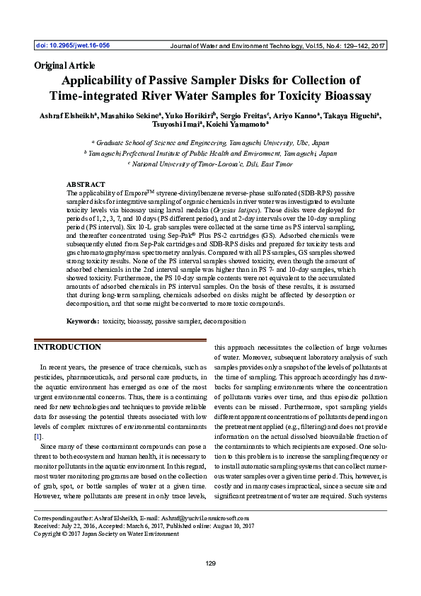 (PDF) Applicability of Passive Sampler Disks for Collection of Time ...