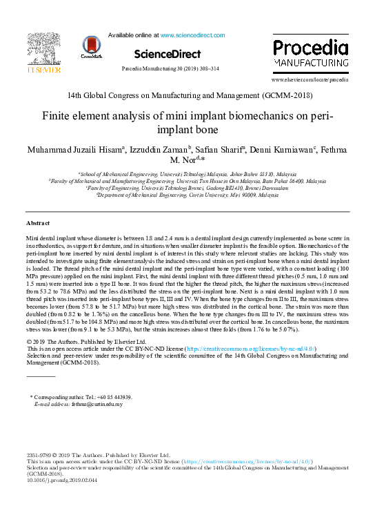 (PDF) Finite element analysis of mini implant biomechanics on peri ...