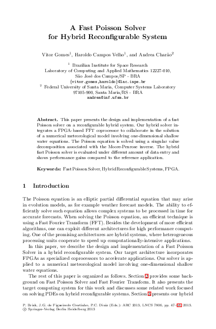 (PDF) A Fast Poisson Solver for Hybrid Reconfigurable System