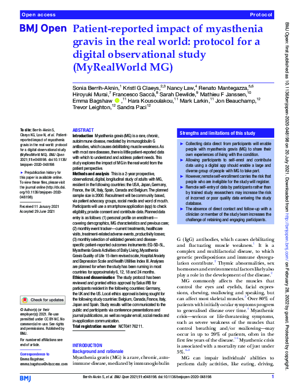 (PDF) Patient-reported impact of myasthenia gravis in the real world ...