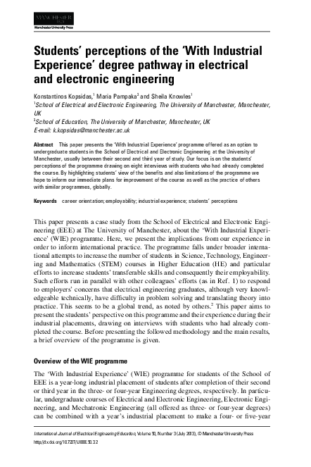 (PDF) Students' Perceptions of the ‘With Industrial Experience’ Degree ...