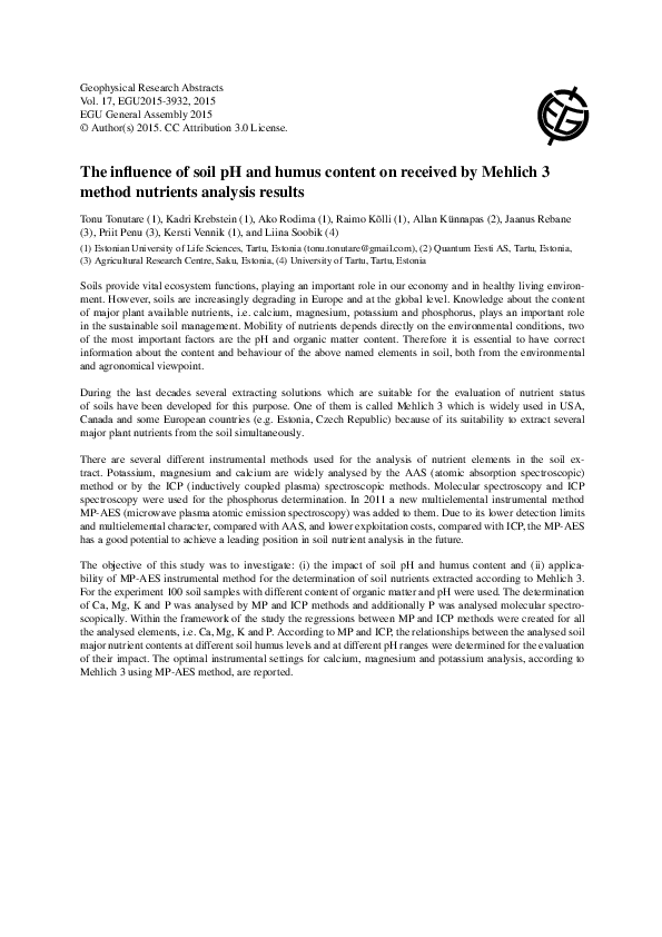 (PDF) Soil pH and Humus Impact on Nutrient Analysis via Mehlich 3