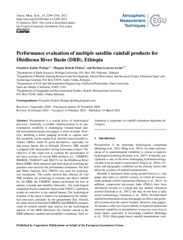 (PDF) Performance evaluation of multiple satellite rainfall products ...