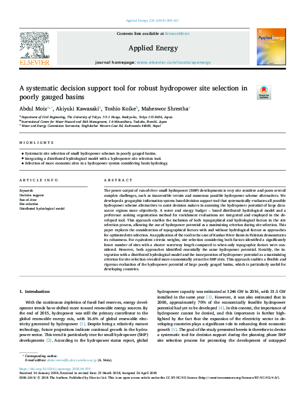 (PDF) A systematic decision support tool for robust hydropower site selection in poorly gauged ...